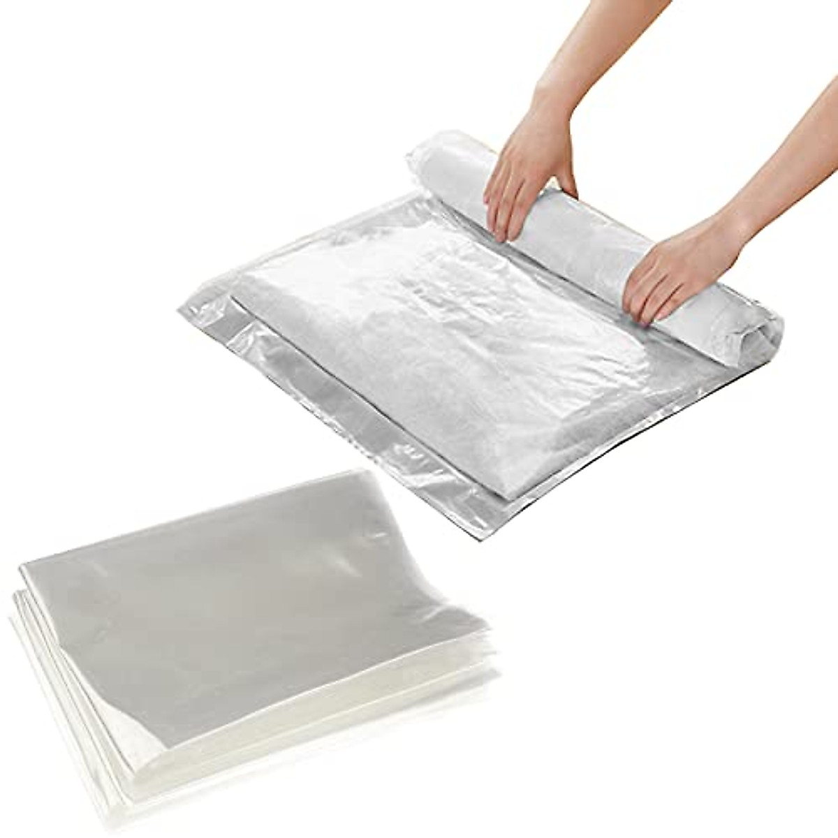 Clzemo 10 Pcs Compression Bags for Travel Packing, Clear Travel Space Saver Bag Reusable Hand Roll-Up Vacuum Storage Bags, Travel Essentials Large Vacuum Clothing Organizer for Clothes Blankets Towels