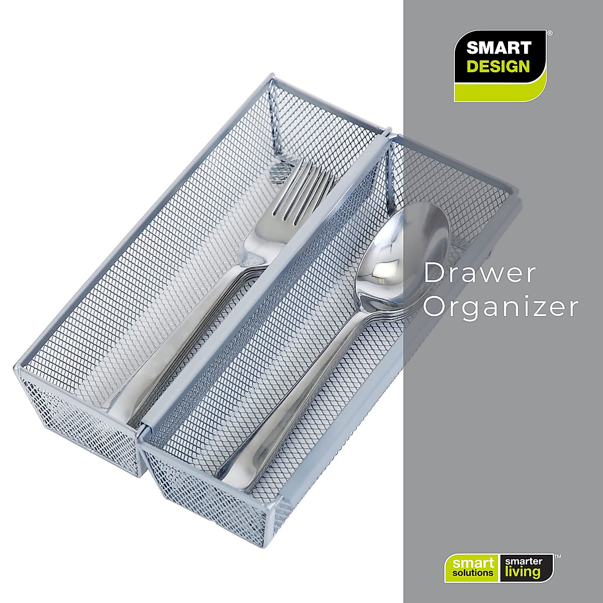 Smart Design Drawer Organizer - Set of 6 - Steel Metal Mesh - 9 x 3 Inch - Interlocking Arm Connection - Utensils, Flatware, Organization - Kitchen - Silver