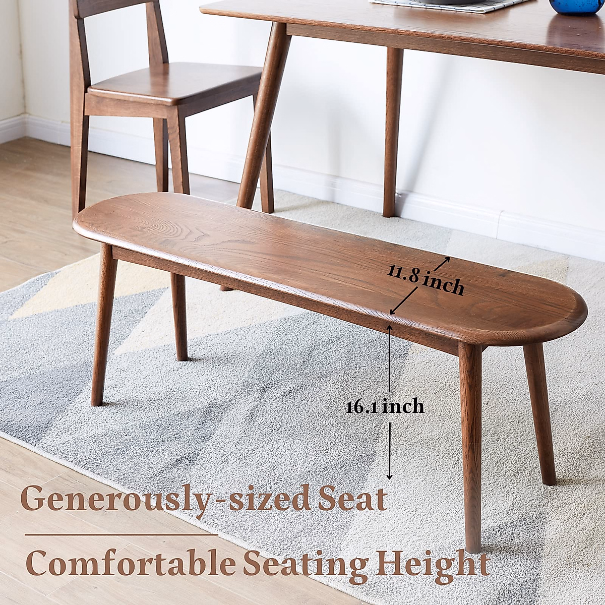 Bamskov 100% FAS-Certified Oak Wood Bench, Rounded Corner Entryway Bench, Modern Dining Bench for Entryway, Bedroom, Dining Room, Kitchen (Walnut, 12" D x 39" W x 16" H)