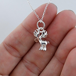FashionJunkie4Life Sterling Silver Moose Necklace, 18" Cable Chain | Gifts for Men & Women | Birthday Gift for Men and Women