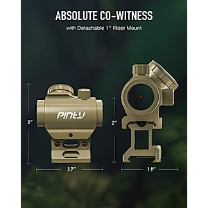 PINTY Red Dot Sight, Micro Reflex Sight 4 MOA Rifle Scope with 1 Inch Riser Mount 11 Brightness Levels Battery QD Mount for Picatinny and Weaver Rail Mounts on Pistols Rifles Long Guns More, Khaki