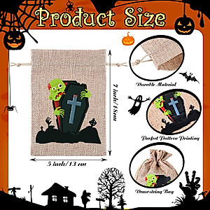 24 Pcs Halloween Burlap Treat Bags with Pumpkin Cards and Drawstring 7 x 5 Inch Halloween Linen Jute Bag Trick or Treat Burlap Candy Bag Halloween Candy Pouches for Halloween Party Favor (Funny Style)