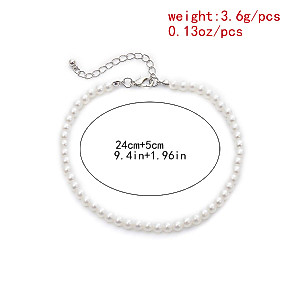 COLORFUL BLING 1Pc Pearl Handmade Anklet Simple Imitation pearls Hand Woven Boho Foot Jewelry Anklet Bracelet Summer Beach for Women-Pearl