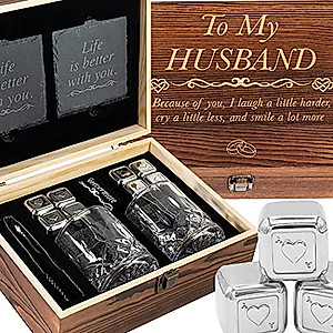 GreenCor Anniversary for Husband, Men, Him- Engraved 'To My Husband' Whisky Glass Gift Set for Birthday, Wedding Annniversary