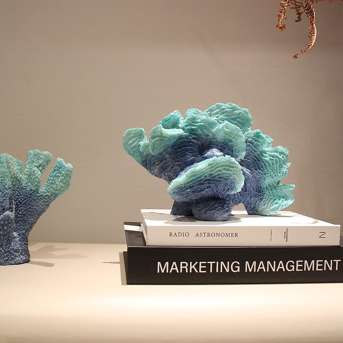 ALIWINER Blue Faux Coral Reef Statue - Resin Sea Coral Sculpture for Tabletop, Home, Living Room - Coastal Beach Decor