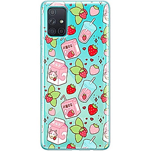 Generic, Slim TPU Phone Case Compatible with Samsung Galaxy A72 A71 5G A70 A51 A32 A21 A11 A12 A01 Cover Kawaii Strawberry Milk Clear Flexible Durable Shockproof Korean Summer Soft Pink Cute