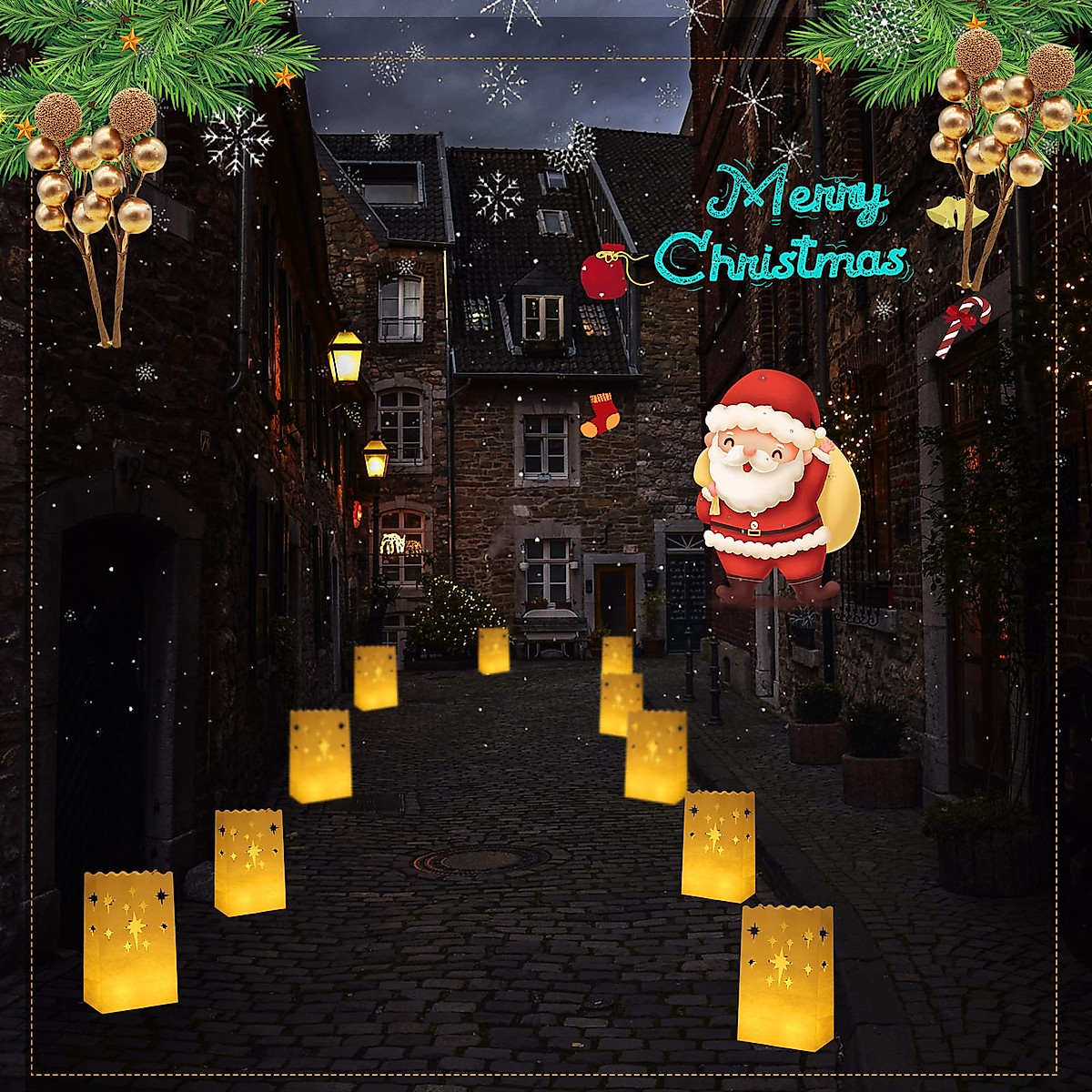 100 Pcs White Luminary Bags Christmas Luminaries Flame Resistant Candle Bags Reusable Paper Lantern Bags for Christmas Wedding Thanksgiving New Year Valentine's Day Diwali Party Decor (Star)