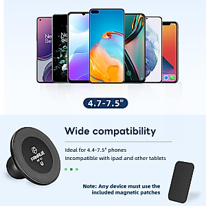FANAUE Magnetic Car Mount compatible with RAM mount B size ball head, Magnetic car phone holder can be mounted on car dashboard, windshield and other car accessories, suitable for 4.7-7.5" smartphone.