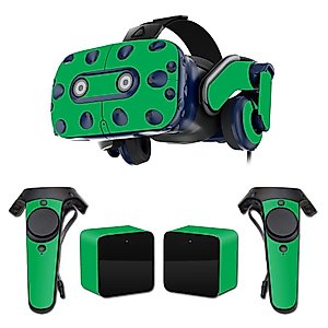 MightySkins Skin Compatible with HTC Vive Pro VR Headset - Solid Green | Protective, Durable, and Unique Vinyl Decal wrap Cover | Easy to Apply, Remove, and Change Styles | Made in The USA