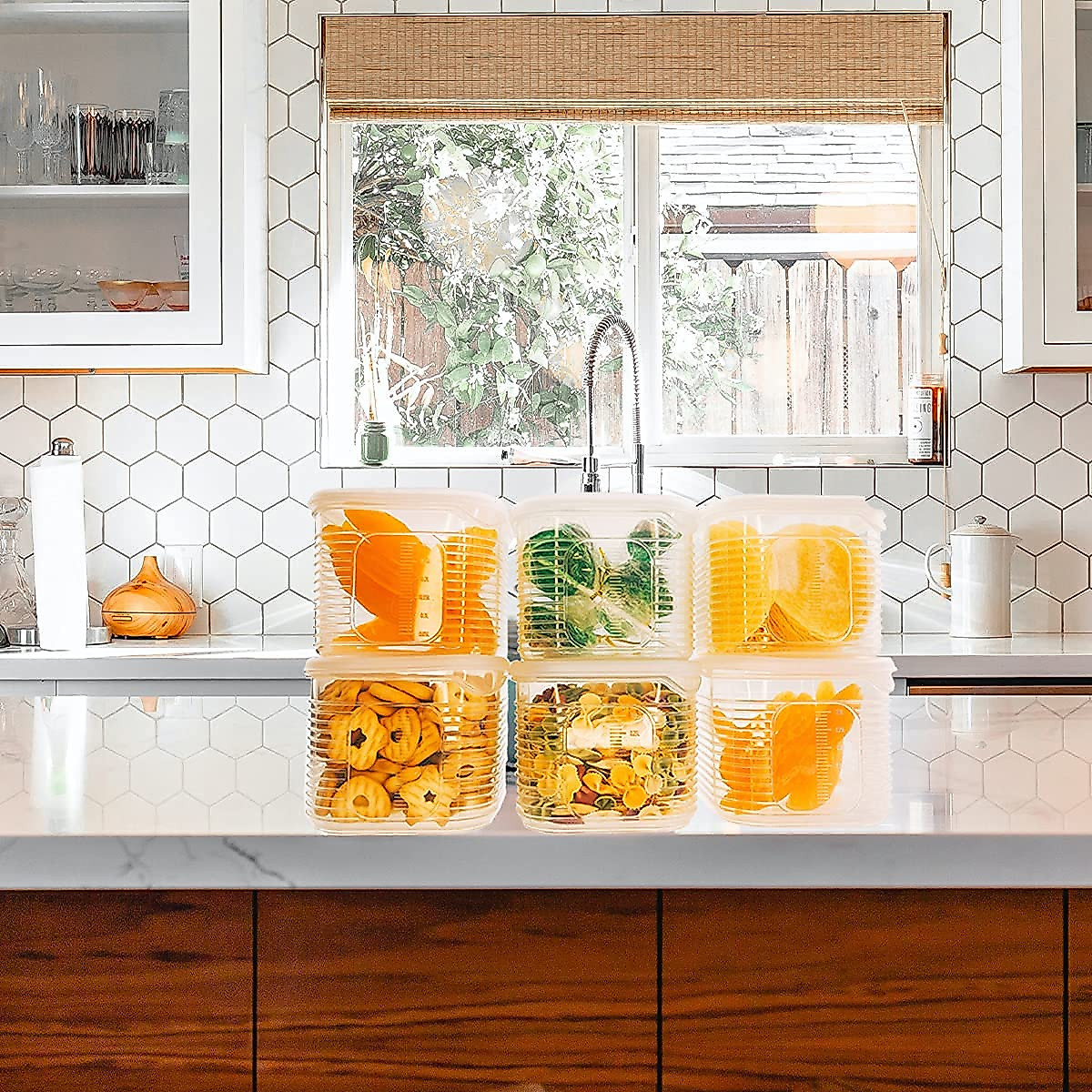 TeTeBak Food Storage Containers with Lids Airtight - 6PCS Removable Individual BPA-Free Plastic Food Containers for Pantry Organization and Storage, Stackable Meal Prep Containers Reusable (6PCS-128OZ-Meal-Prep)