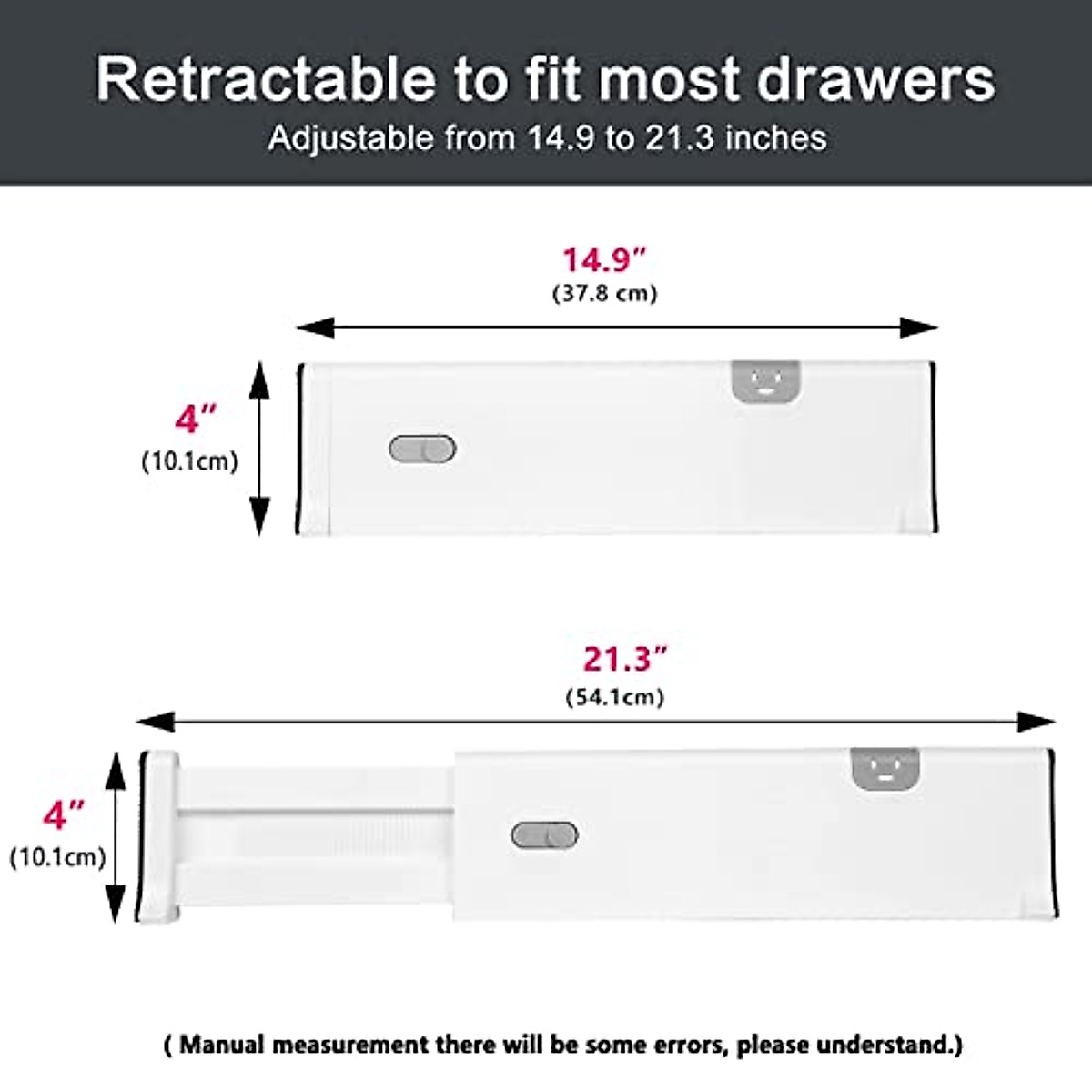 Drawer Dividers Organizers 4 Pack, Expandable from Length 14.9-21.3'', Adjustable 4" High, Deep Dresser Drawer Organizer, Plastic Drawer Separators for Clothing, Kitchen Utensils and Office Storage