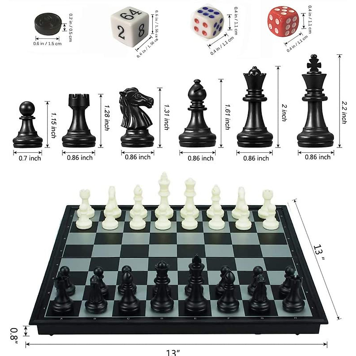 3 in 1 Chess Checkers Backgammon Set, KAILE Magnetic Chess Travel Magnet Chess with Folding Case 13"……