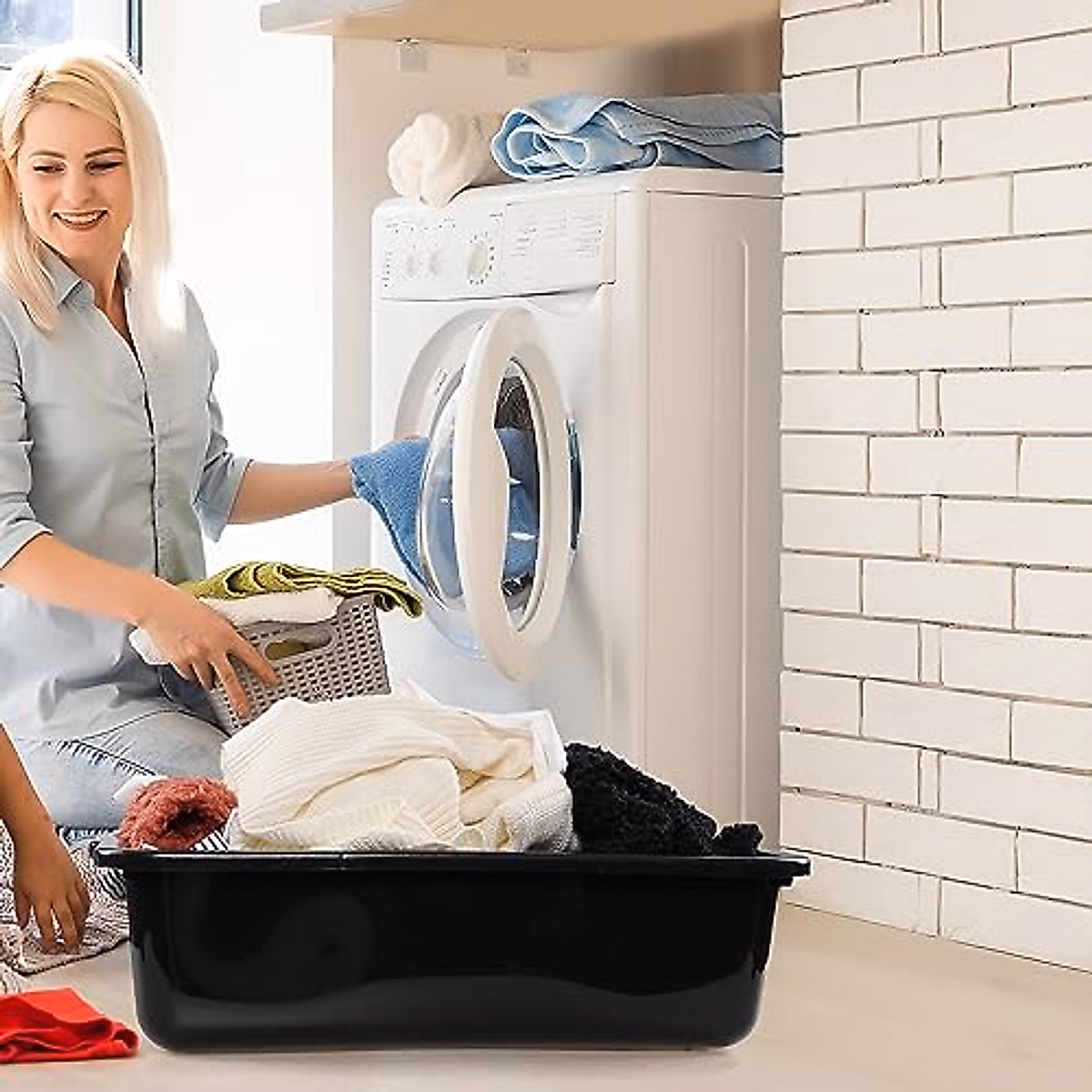 Uumitty Black Commercial Bus Tubs, 32 L Plastic Bus Box/Wash Basin, 4 Packs