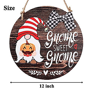 CYNOSA Interchangeable Seasonal Gnome Sweet Gnome Welcome Sign Front Door Decor Wooden Gnome Door Hanger, 12 Inches Farmhouse Wall Sign Gnome Decor (Brown)