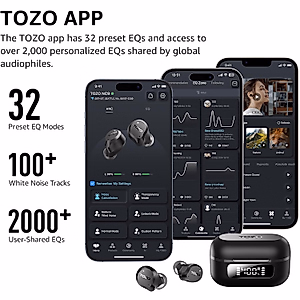 TOZO Hybrid Active Noise Cancelling Wireless Earbuds, 6 Mics ENC Clear Call, IPX8 Waterproof, in Ear Bluetooth 5.3 Headphones Stereo Bass Ear Buds 59H Playtime with LED Display 32 EQs via APP