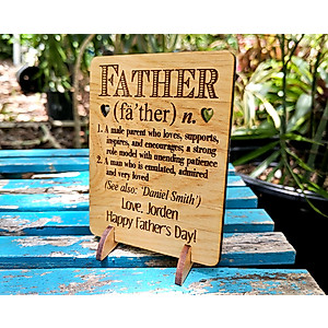 Definition of the Perfect Dad Personalized Fathers Day Card Alder Wood Birthday Gift for 50th 40th 30th Christmas Daddy Cards Funny Bonus Dad Present Idea with Stand