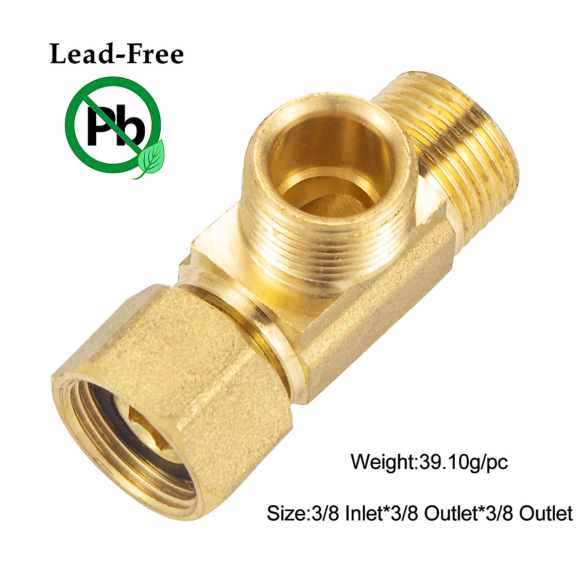 Breezliy Lead-Free Brass Angle Stop Add-A-Tee Valve,3/8-Inch Compression Inlet X 3/8-Inch Compression Outlet X 3/8-Inch Compression Outlet 2 Pack