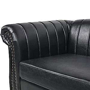 Leather Chesterfield Sofa Couch for Living Room, 84" 3 Seater Upholstered Sofa with Tufted Cushion and Back Rolled Armrests for Home Furniture, Modern Black