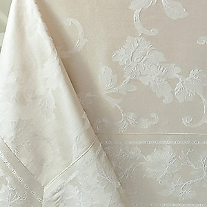 Benson Mills Harmony Scroll Woven Damask Fabric Tablecloth, Everyday, Parties, Special Occasions, Weddings and Holiday Table Cloth (60" X 120" Rectangular, Birch)
