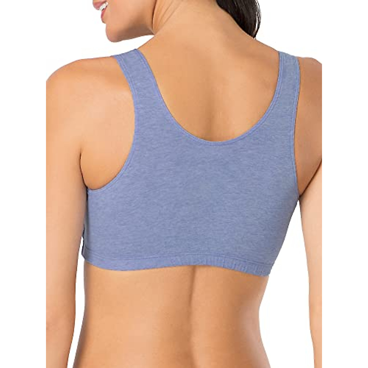Fruit of the Loom Women's Built Up Tank Style Sports Bra Fashion Colors, Heather Blue/White/Heather Grey, 34