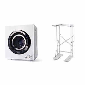BLACK+DECKER BCED26 Compact Standard Wall Outlet, Small, 5 Modes, Load Volume 8.8 lbs. Portable Dryer, White & BWDS Washer Dryer Stacking Rack Stand, White