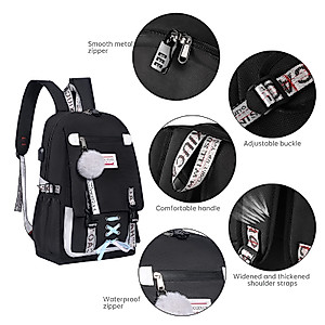 HANXIUCAO Girls Backpack Teen Rucksack Large Capacity Female College Student Locked Schoolbag Anti-Theft Backpack with USB Charging Port (black)