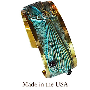 Elaine Coyne Collectible Artwear Dragonfly Cuff Bracelet - USA Made - Genuine Garnet