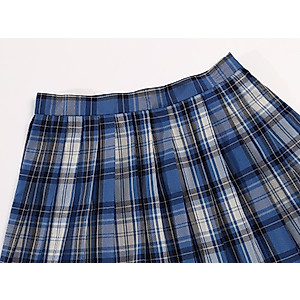 Women`s plaid short A line Skirts costumes (3XL, Blue mixed white black)