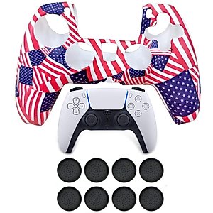 PS5 Controller Cover DualSense Skin Grip Anti-Slip Silicone Cover Protector Case for Sony PlayStation 5 Controller with Thumb Grips x 8. (America Flag)