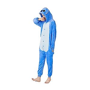 Unisex Adult Animal Onesie One-Piece Pajamas Cosplay Costume Halloween for Women and Men (US, Alpha, Medium, Regular, Regular, Blue)