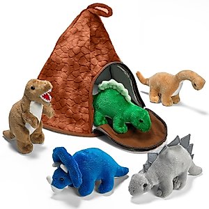 PREXTEX Dinosaur Volcano Plush Toy - Volcano with 5 Dino Plush Set - Dinosaur Toy for Kids - Plush Volcano Zippers 5 Little Dino Stuffed Animals - A Must Have Gift for Dino Lovers
