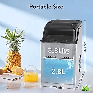 Zstar Nugget Ice Maker, Stainless Steel Countertop Ice Machine with 44Lbs/24H Output, Crunchy Sonic Ice Maker Machine, Self-Cleaning Portable Ice Maker with Freestanding Ice Scoop for Home,Office,Bar