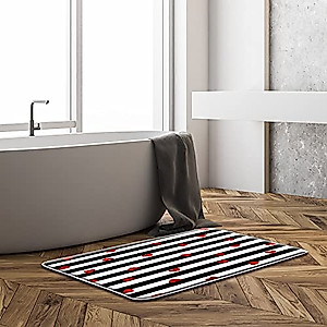 GCTNBJL Valentine's Day Bath Mat Red Heart Black White Geometric Stripe Heart Sweet Love Romantic for Girl Woman Bathroom Kitchen Memory Foam Rug,16x24 Inch