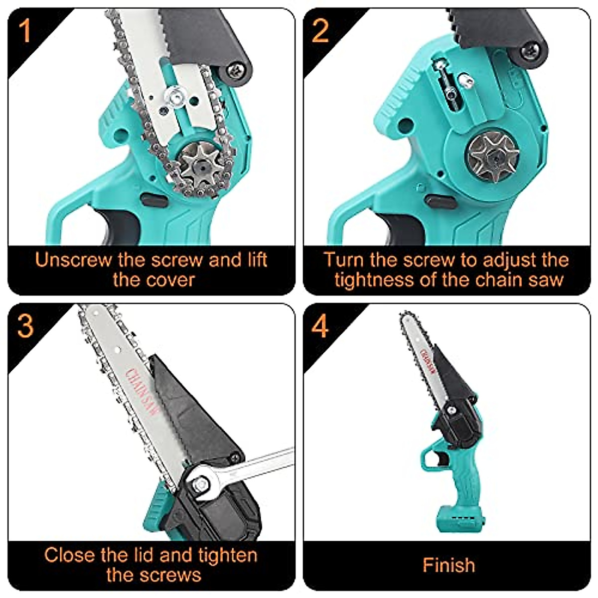 Honoson Mini Chainsaw Replacement Cordless Electric Portable Chainsaw Chain, 24 V Mini Cordless Electric Chainsaw Pruning Shears Chainsaw Chain for Wood Branch Cutting (4 Pieces,6 Inches)