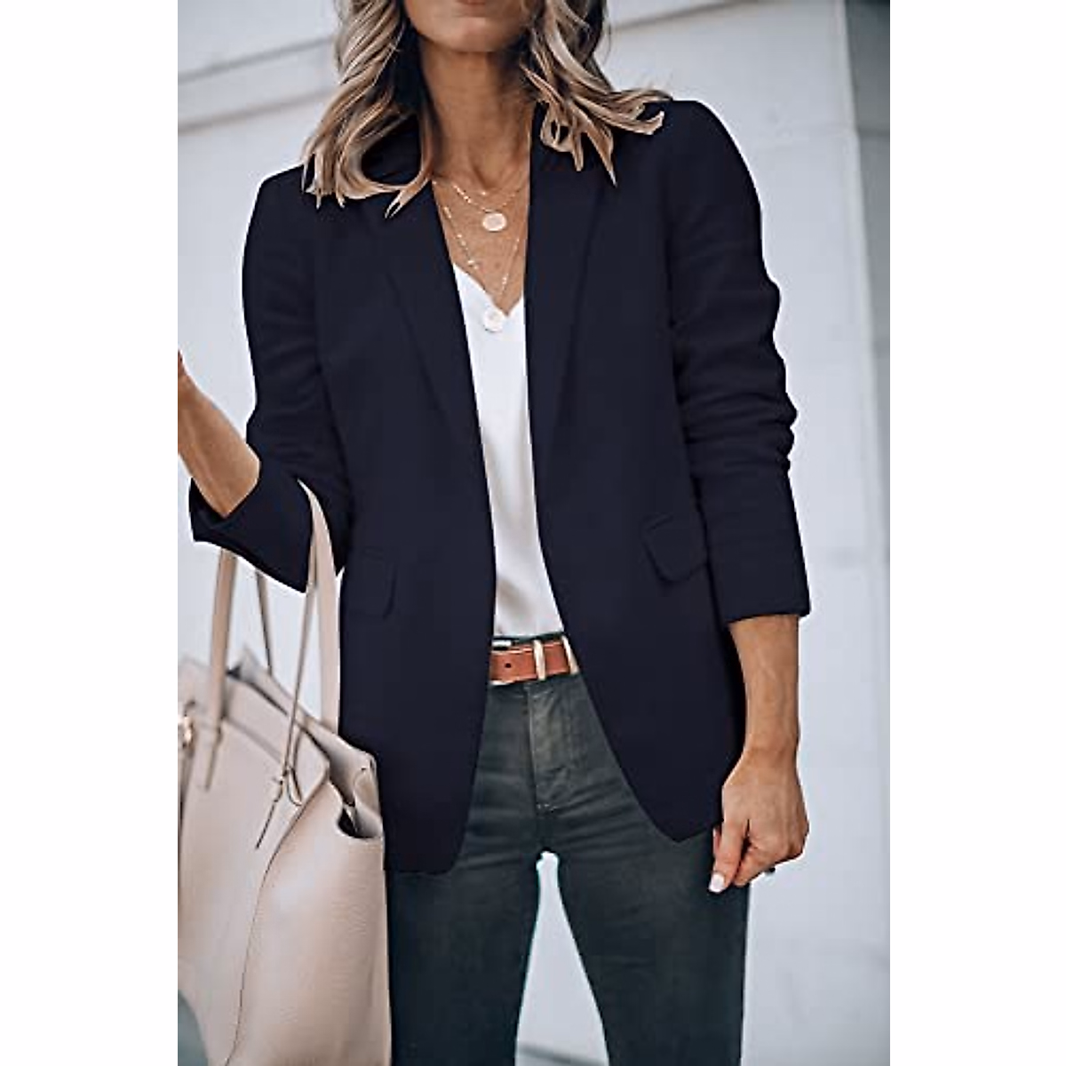 Cicy Bell Womens Casual Blazers Open Front Long Sleeve Work Office Jackets Blazer(Navy,Small)
