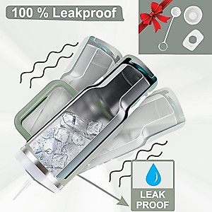 Tumbler with Lid & Straw 40oz | Leak Proof ,Insulated, Reusable Travel Coffee Mug Stainless Steel | Includes Tumbler Accessories Straw Cover + Silicone Boot for Water,Iced Tea, Easter Gift (Green)