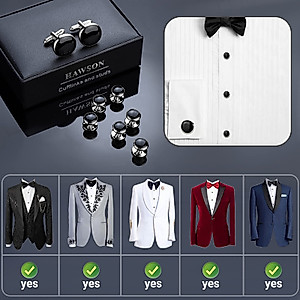 Men’s Cufflinks and Tuxedo Studs Set with Gift Box; Men’s Jewelry or Accessories Suitable for Black Suit White shirts vest and Red Bow tie on Wedding or Anniversary and Birthday
