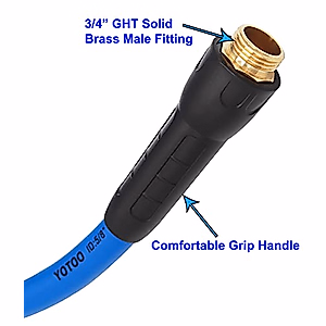 YOTOO Heavy Duty Hybrid Garden Water Hose 5/8-Inch by 50-Feet 150 PSI Kink Resistant, Flexible with Swivel Grip Handle and 3/4" GHT Solid Brass Fittings, Blue