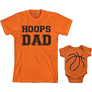 Hoops Dad & Basketball Infant Bodysuit & Men's T-Shirt Matching Set (Baby: 6M, Orange|Men's: XL, Orange)