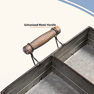 HOMPUS Galvanized Metal Storage Tray with Dividers Rustal Farmhouse Desk Organizer with Handle, Decorative Silverware Drawer Caddy with 5 Compartments for Home, Kitchen, Living Room or Office