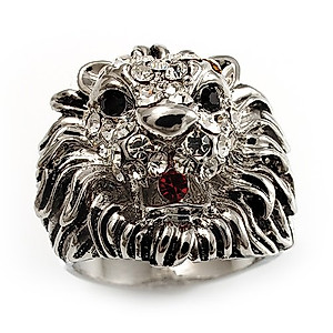 Avalaya Statement Rhodium Plated Crystal 'Lion' Ring - size 9