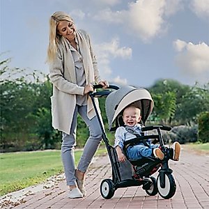 smarTrike STR5 6 in 1 Modular Foldable Toddler Stroller Tricycle Combination with 1 Hand Steering, Shock Absorbency, and 5 Point Harness, Gray Melange
