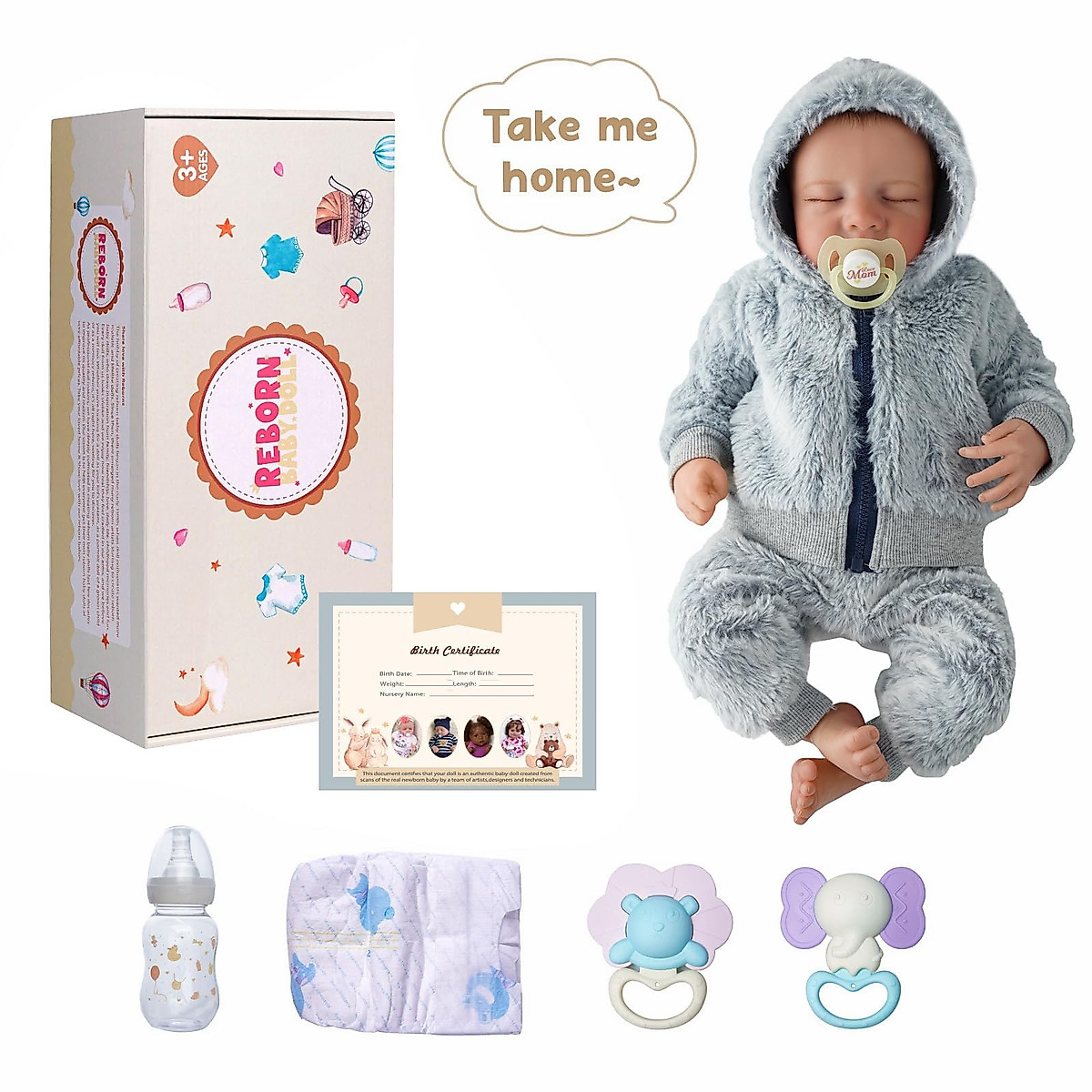 JIZHI Lifelike Reborn Baby Dolls Boy - 17-Inch Soft Baby Feeling Realistic-Newborn Baby Dolls Poseable Real Life Baby Dolls Cute Sleeping Baby Boy Doll for Kids Age 3 +