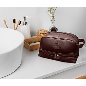 Bayfield Bags Travel Toiletry Bag For Men Shaving Bag Dopp Kit (Black) Bottom Storage Holds More (10x6x5)-Leather Mens Toiletry Bag -Shower Bathroom Bag For men - Men Travel Toiletries Bag