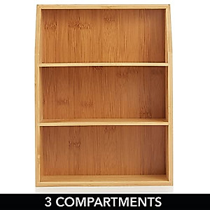 mDesign Bamboo Wood 3 Tier Counter Organizer Bin, Multi-Compartment Storage Box for Bathroom, Cabinets, Shelves, Countertops; Holds Vitamins, Bath Bombs, Cosmetics, Echo Collection - Natural