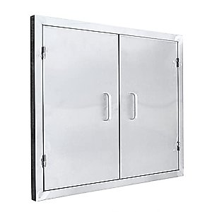 Outdoor Kitchen Doors 28"W x 24"H , Built in 304 Stainless Steel Double Access Doors Flush Mount for Outside Kitchen Commercial BBQ Island Grilling Storage Cabinet
