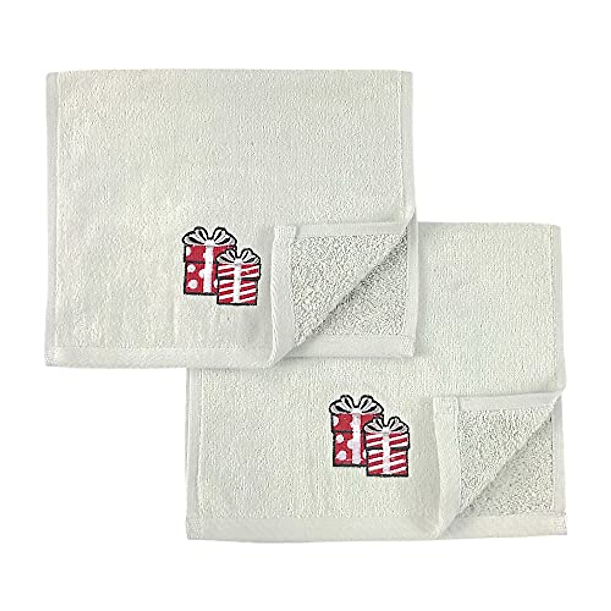 Christmas Fingertip Towel Set: Gnome Present Like Your Present, Grey Hand Towels with Red White Embroidery Jolly Gnome Present, Set of 2