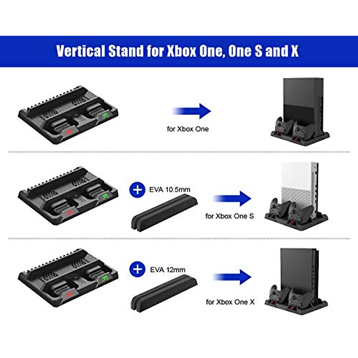 ElecGear Xbox One Vertical Charging Stand with Cooling Fan, 2X 1200mAh Rechargeable Battery Pack for Controller, Games Storage Bracket, Dual Charger Dock for Xbox One, One S, One X and Elite