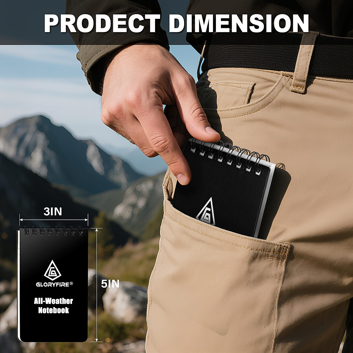 GLORYFIRE Waterproof Notebook All Weather Shower Pocket Tactical Notepad with Cover Steno Pad Memo Book (black 5pcs)