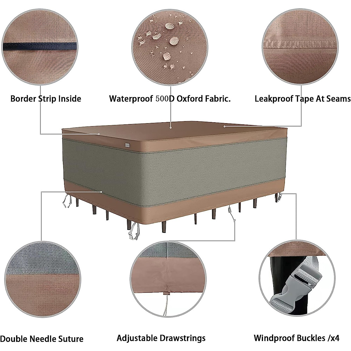 Garden Balsam Waterproof Rectangular Patio Table and Chair Cover Beige 126" L X 63" D X 28" H Outdoor General Purpose Furniture Covers Patio Furniture Set Cover